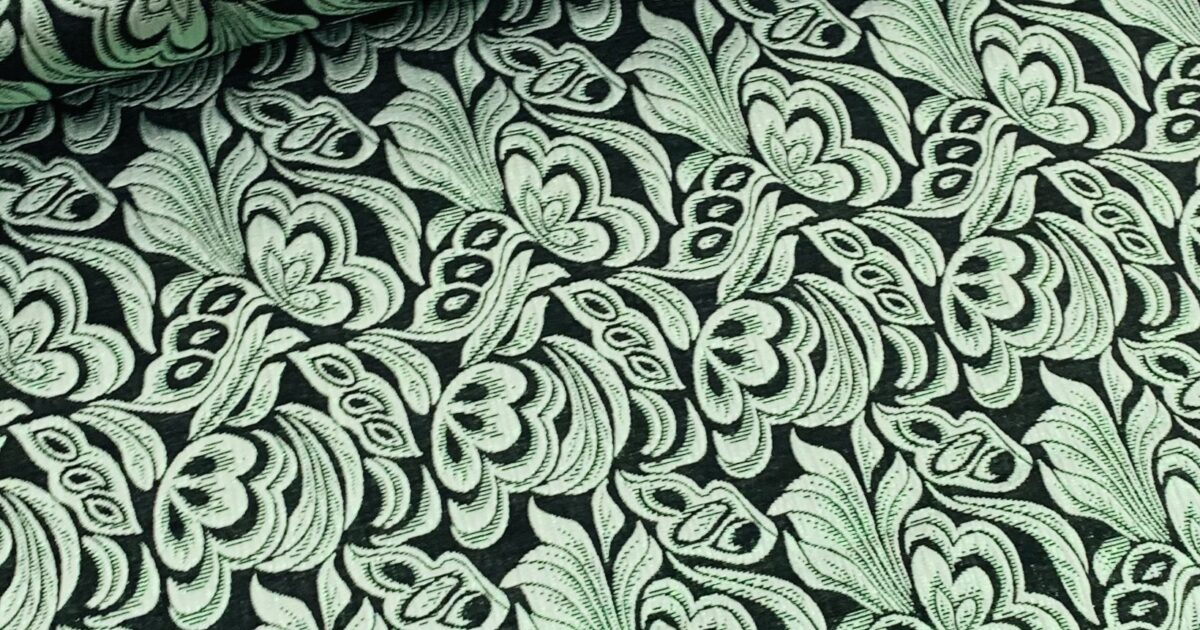 Jacquard brokaat gebloemd zwart met groen glitter | Megastoffen